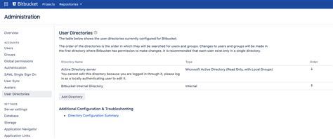 generate a directory configuration summary in bitbucket server bitbucket data center and