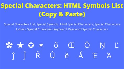 Special Characters HTML Symbols List Copy Paste