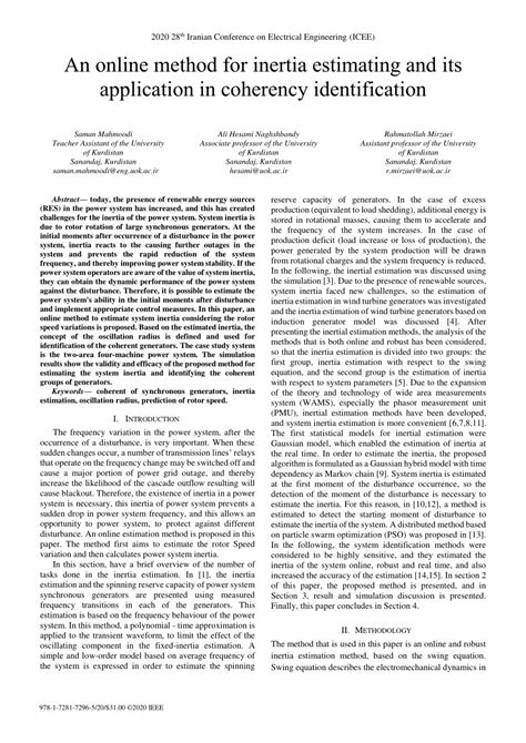 pdf an online method for inertia estimating and its application in coherency identification