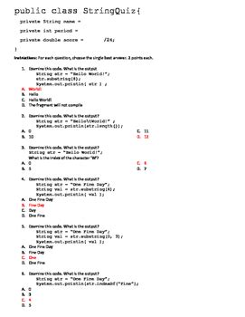 Java Programming String Quiz By Freshman Test Guru TPT
