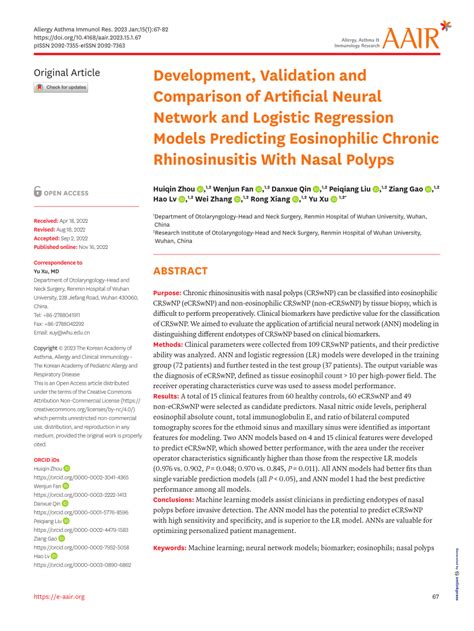 pdf development validation and comparison of artificial neural network and logistic