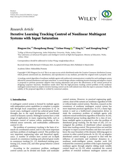 pdf iterative learning tracking control of nonlinear multiagent systems with input saturation