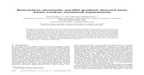 pdf beaconless stochastic parallel gradient descent laser beam control numerical experiments