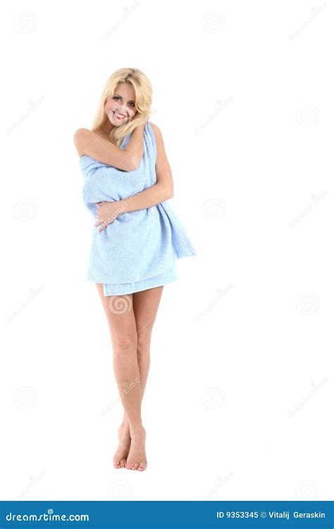 Beautiful Blonde Lady Wrapped In A Blue Towel Stock Image Image Of Babe Beautiful 9353345