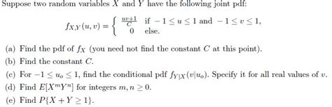 suppose two random variables x and y have the