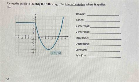 solved using the graph to identify the following use interval notation where it applies 49