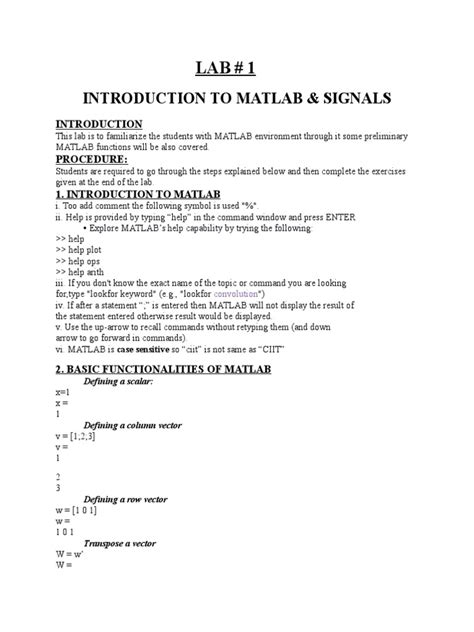 procedure 1 introduction to matlab pdf matrix mathematics computer programming