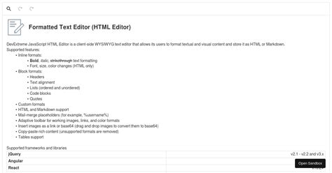 Overview DevExtreme Html Editor Codesandbox