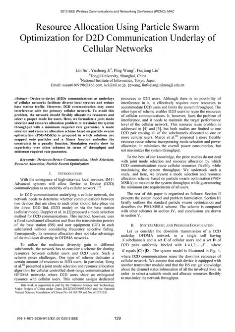 pdf resource allocation using particle swarm optimization for d2d communication underlay of