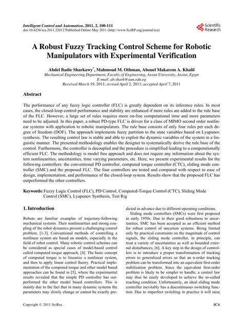 pdf a robust fuzzy tracking control scheme for robotic manipulators with experimental verification