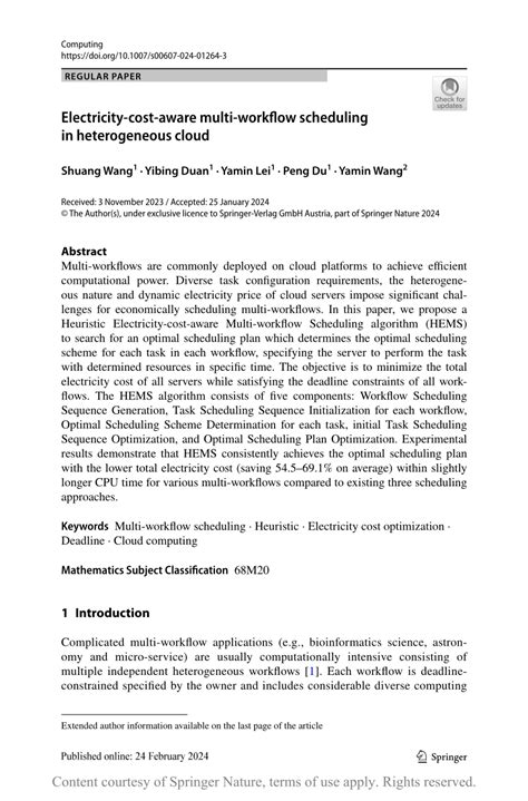 electricity cost aware multi workflow scheduling in heterogeneous cloud request pdf