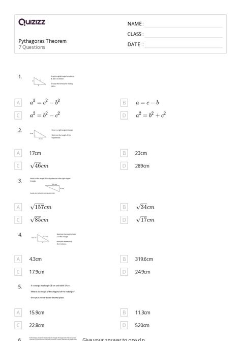 Printable Converse Pythagoras Theorem Worksheets For Year 9 Quizizz