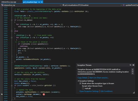 PCL Visualizer UpdatePointCloud Exception Thrown Access Violation