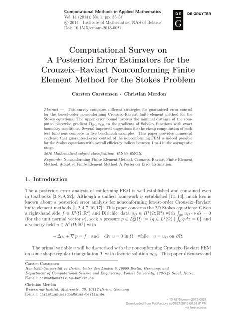 pdf computational survey on a posteriori error estimators for the crouzeix raviart