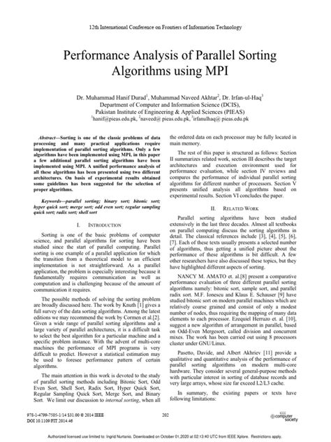 performance analysis of parallel sorting algorithms using mpi download free pdf parallel