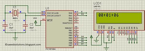 pic16f84a based digital clock using lcd display code proteus simulation
