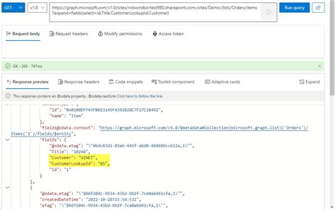 accessing sharepoint lookup field values with microsoft graph
