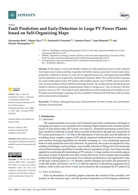 pdf fault prediction and early detection in large pv power plants based on self organizing maps
