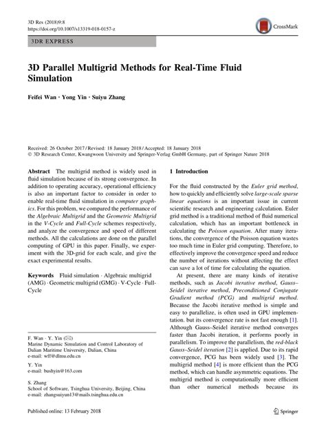 pdf 3d parallel multigrid methods for real time fluid simulation