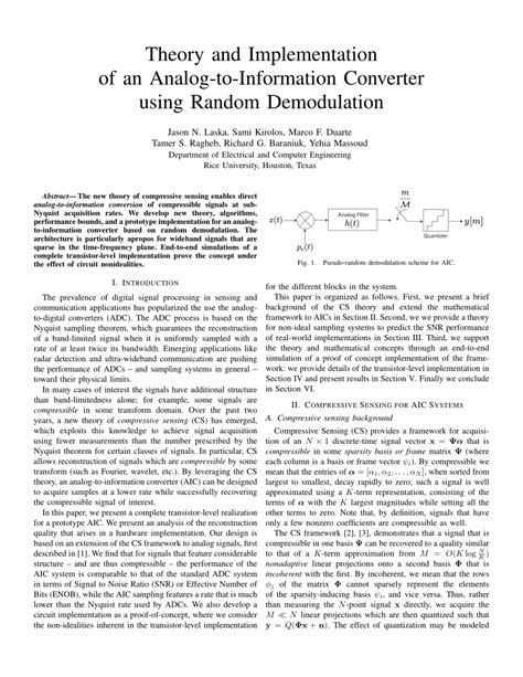 pdf theory and implementation of an analog to information converter using random demodulation