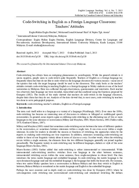 pdf code switching in english as a foreign language classroom teachers attitudes najwa