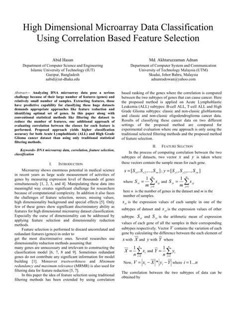 pdf high dimensional microarray data classification using correlation based feature selection
