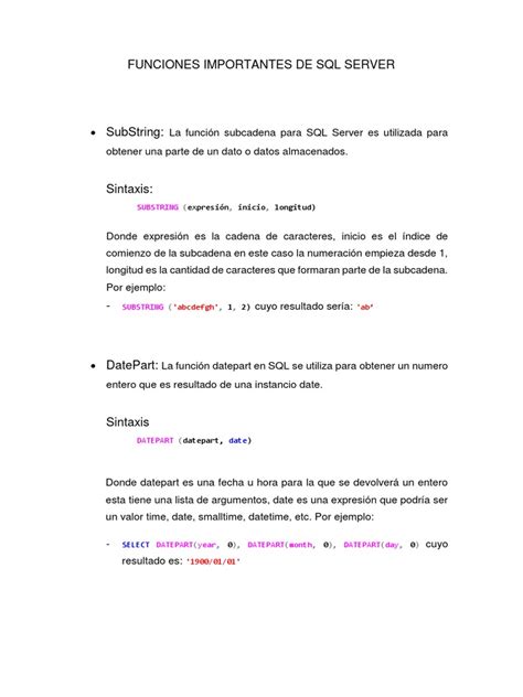 funciones elementales sql pdf sql datos de computadora