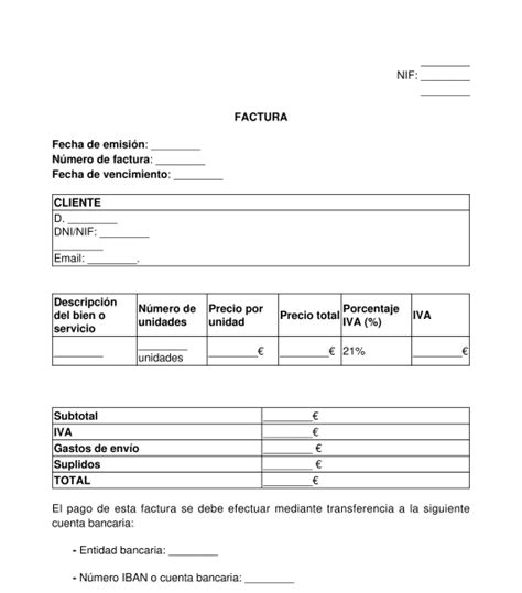 Factura Modelo Formato Para Rellenar Word Y PDF