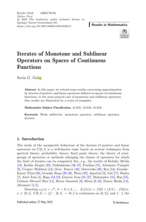 pdf iterates of monotone and sublinear operators on spaces of continuous functions
