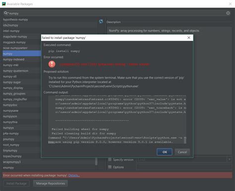 Can T Install Numpy Package In Pycharm With Latest Pycharm And Python 2