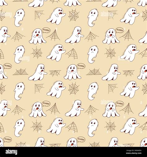Spooky Halloween Ghosts Seamless Pattern Spooky Poltergeist Halloween Scary Ghostly Monsters