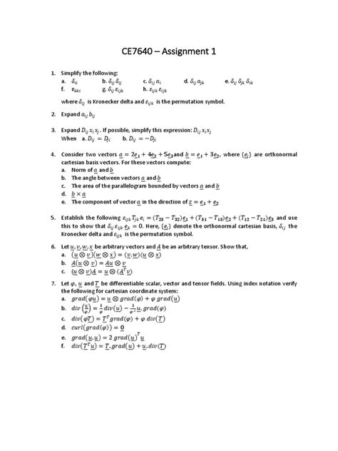 ce7640 assignment 1 pdf euclidean vector tensor