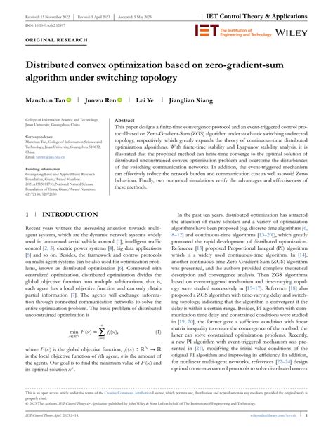 pdf distributed convex optimization based on zero‐gradient‐sum algorithm under switching topology