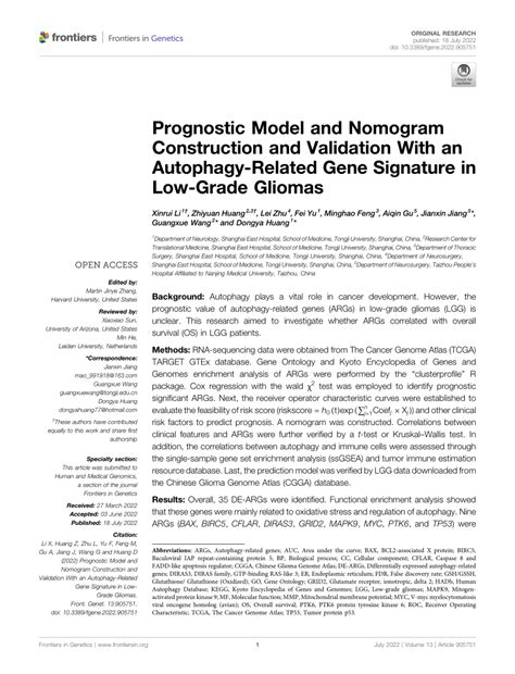 pdf prognostic model and nomogram construction and validation with an autophagy related gene