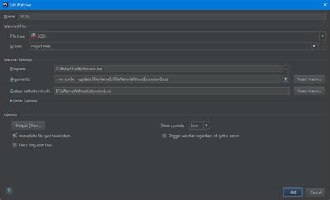 Sass PhpStorm Change SCSS File Watcher Predefined Settings Stack