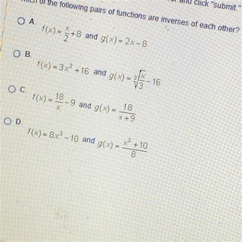 which of the following pairs of functions are inverse of each other