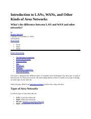 Introduction To LANs Docx Introduction To LANs WANs And Other Kinds