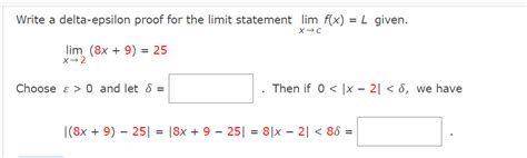 solved write a delta epsilon proof for the limit statement