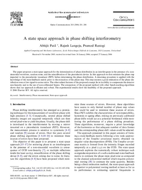 pdf a state space approach in phase shifting interferometry rajesh langoju