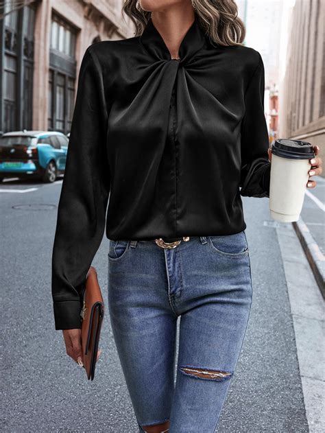 Twist Front Satin Blouse Shein Usa