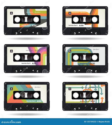 Retro Vintage Cassette Tape Isolated White Background Collection Stock Illustration