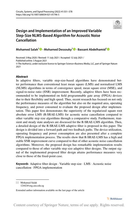 design and implementation of an improved variable step size nlms based algorithm for acoustic