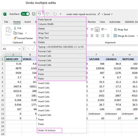 How To Undo Redo And Repeat Last Action In Excel