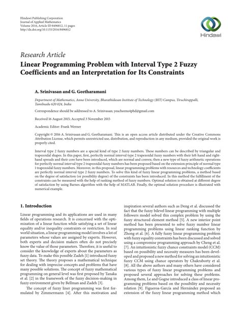 pdf linear programming problem with interval type 2 fuzzy coefficients and an interpretation