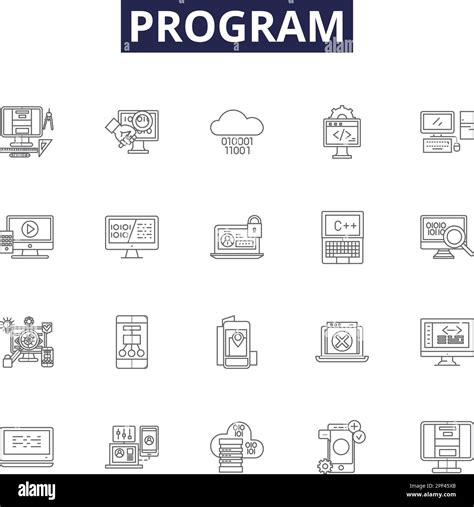 Program Line Vector Icons And Signs Script Compile Run Execute