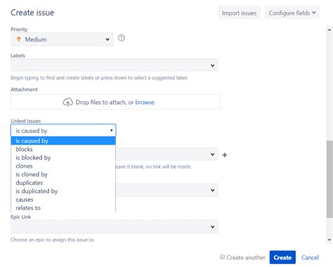 how to create linked jira issue structures from templates