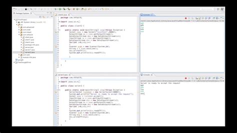 client and server network program in java using separate editor and console on eclipse youtube