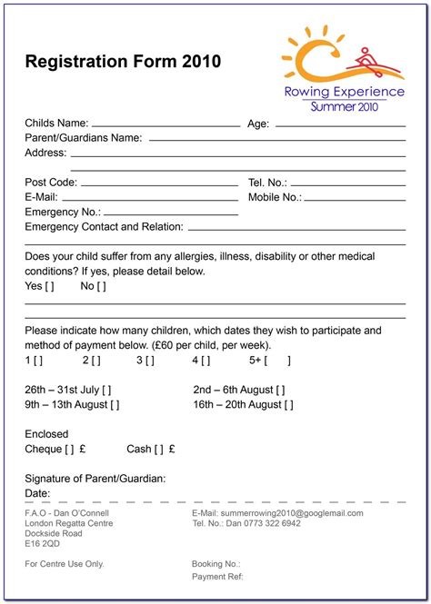 Printable Summer Camp Registration Form Printable Forms Free Online