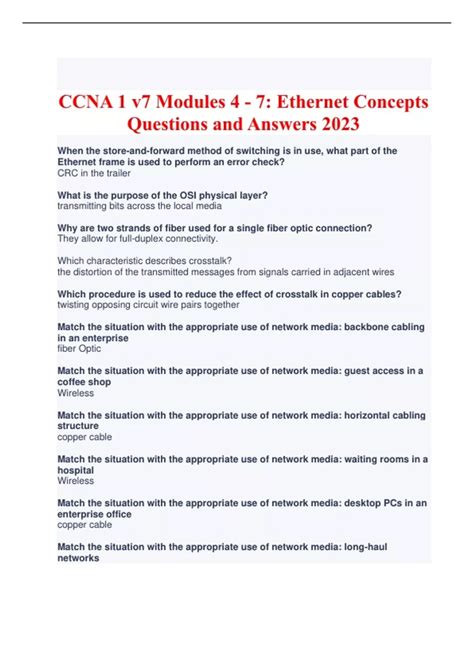 CCNA 1 V7 Modules 4 7 Ethernet Concepts Questions And Answers 2023