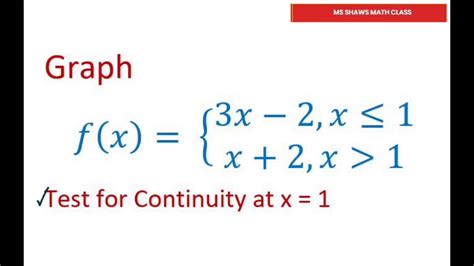 graph a piecewise defined function test for continuity at x 1 youtube